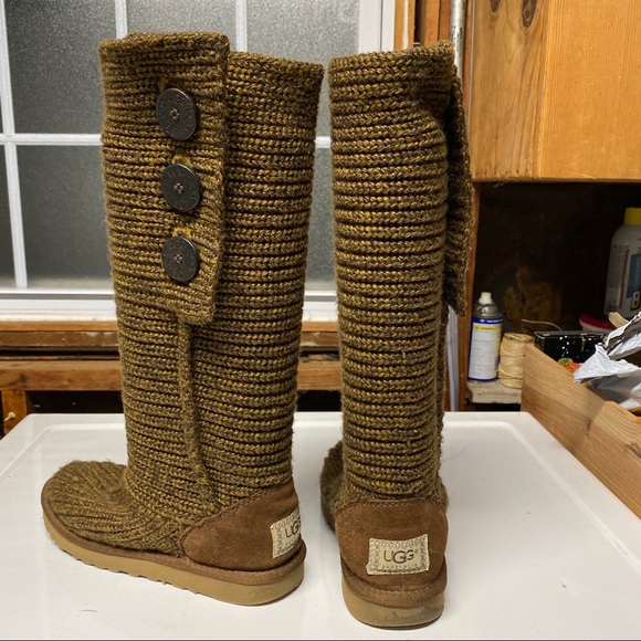 UGG | Shoes | Ugg Tall Brown Knee High Knit Boots With Buttons | Poshmark